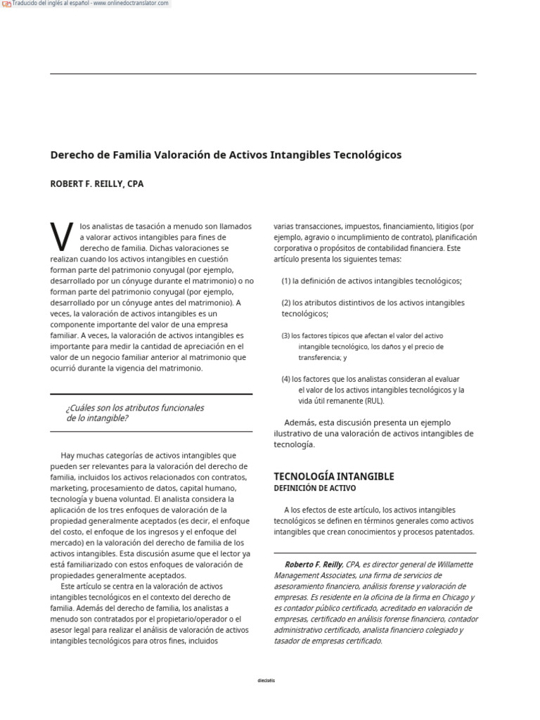 REILLY, R. F. (2015) - Family Law Valuation of Technology Intangible Assets (1) .En - Es | PDF ...