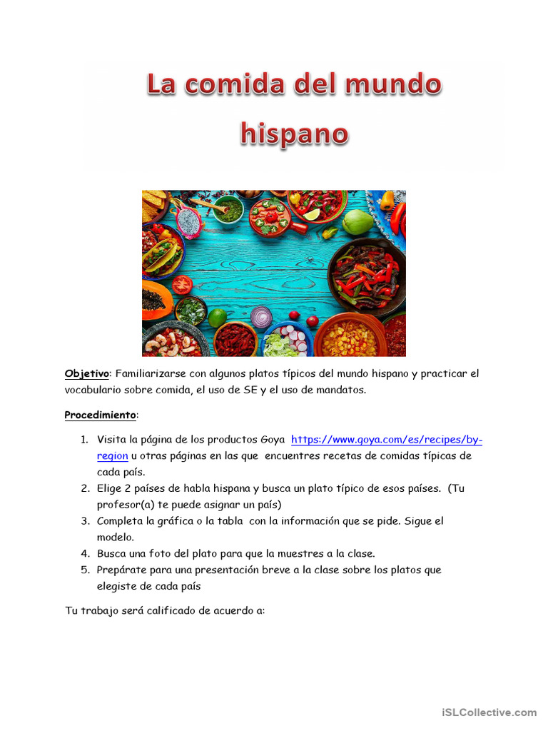 Platos típicos del mundo hispano | PDF | ensalada | Cocinando