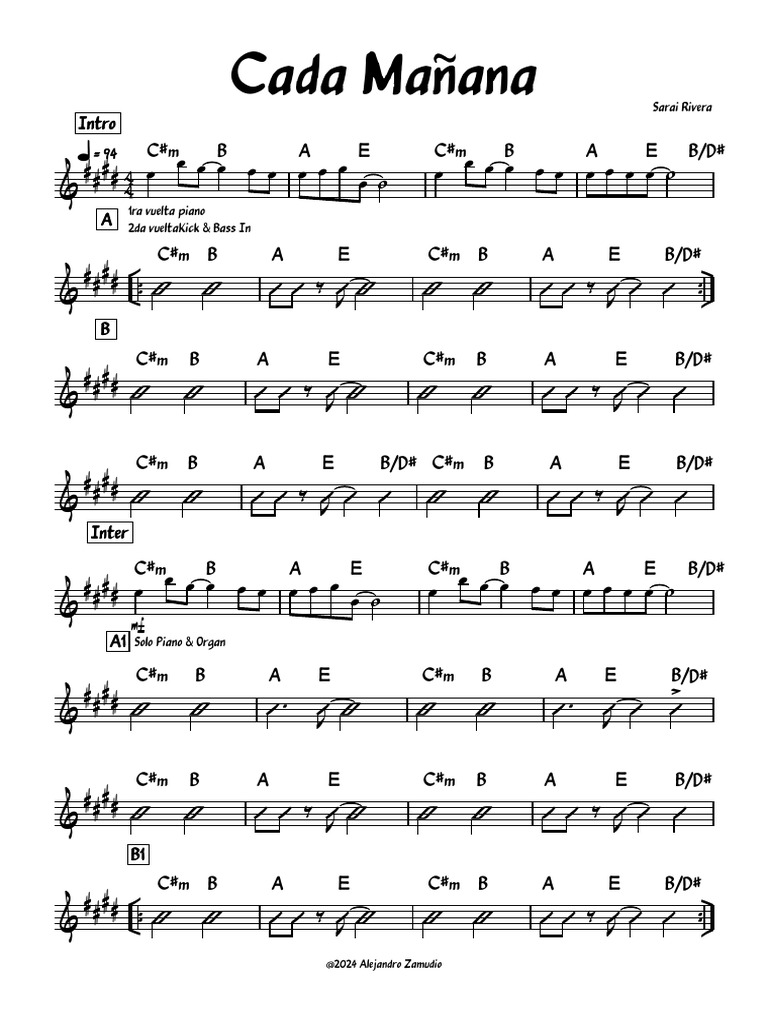 Cada Mañana - Sarai Rivera - ChartBand (E) Original | PDF | Musical ...