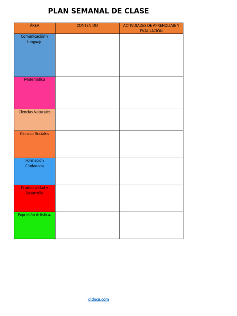 Formato de Plan Semanal | PDF