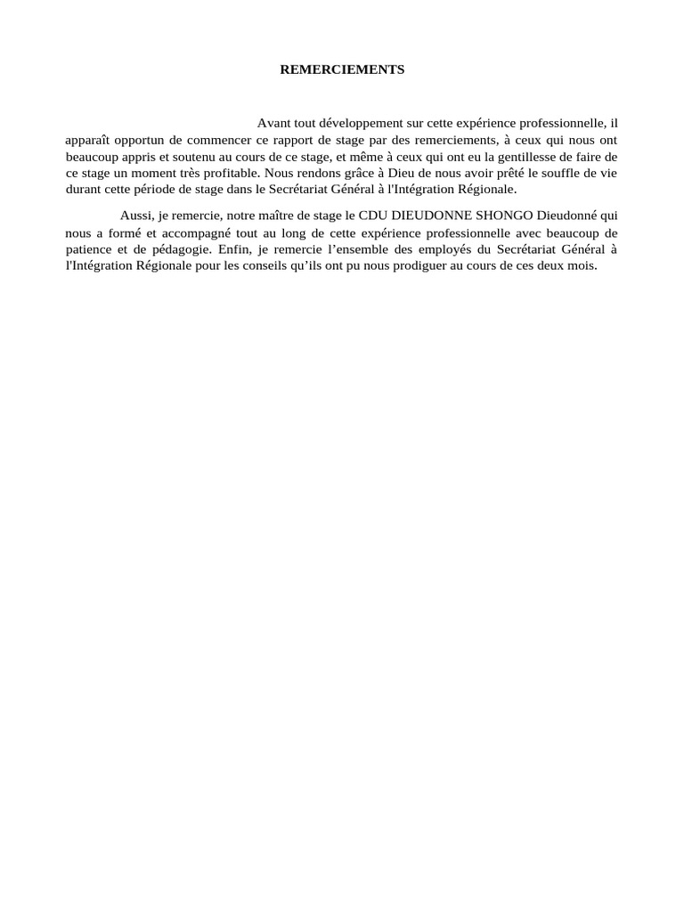 Remerciements et Présentation du Stage | PDF | Gestion des ressources ...