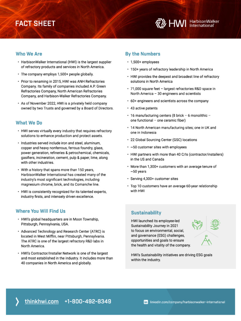 HWI Fact Sheet 121422.FINAL | PDF | Refractory | Materials