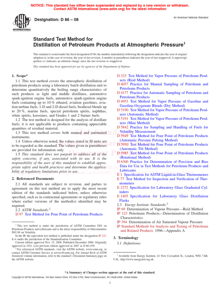 ASTM-D86-08 INGLÉS VERSIÓN | PDF | Distillation | Thermometer