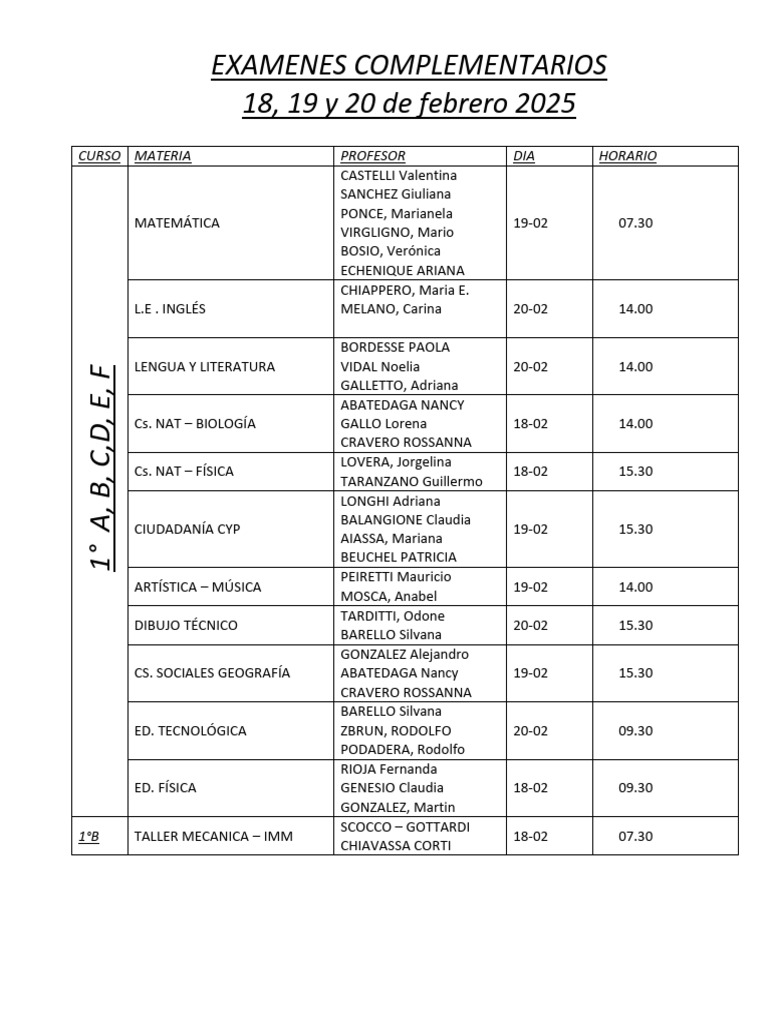 Examenes Complementarios Febrero 2025 | PDF | Ingeniería