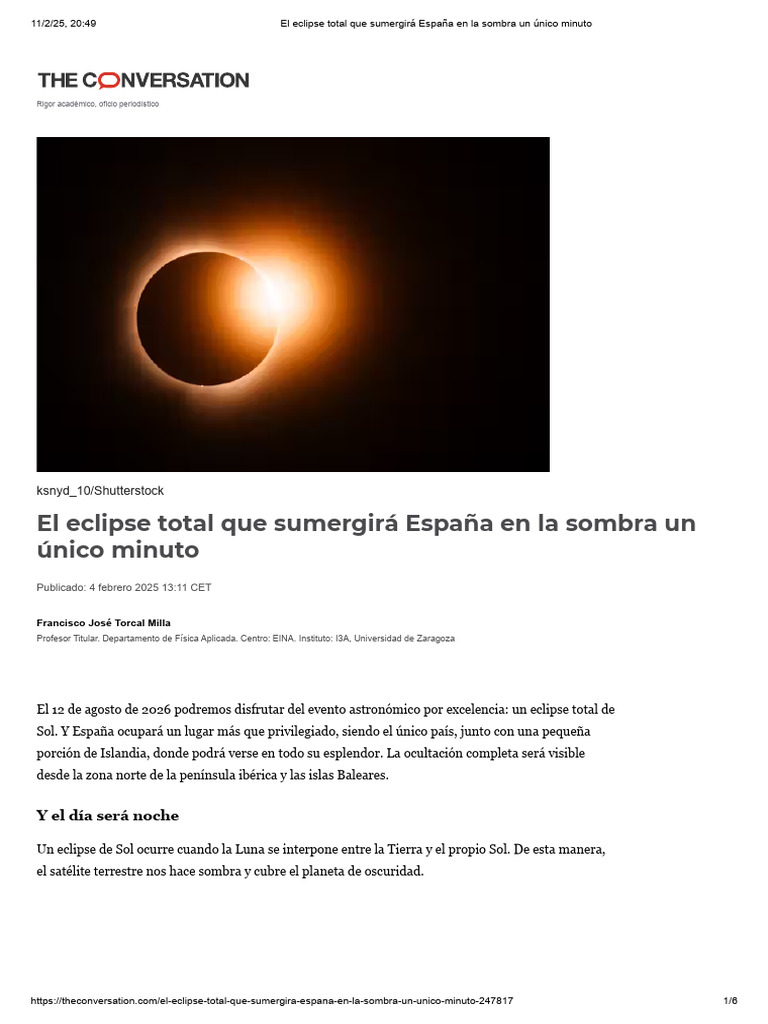 Eclipse total de Sol en España 2026 | PDF | Eclipse | Eclipse solar