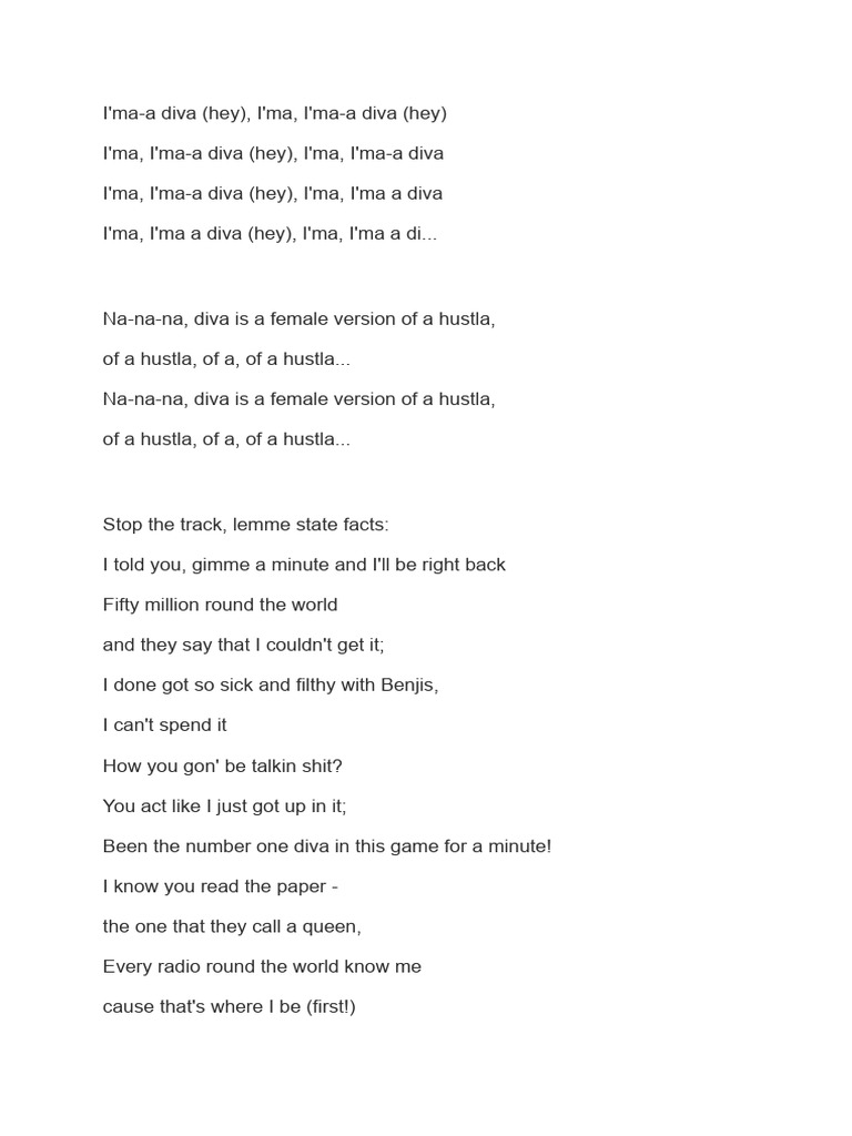 I'ma-a diva (hey), I'ma, I'ma-a diva (hey) - Documentos Google | PDF