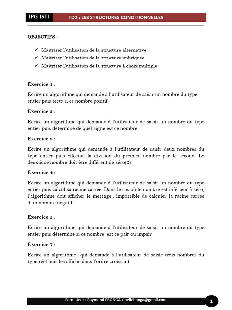 Td2 Les Structures Conditionnelles Ipg Isti | PDF | Ph | Mathématiques