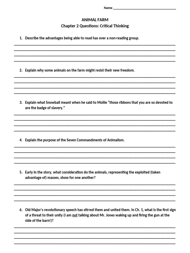 Animal Farm Chapter 2 Critical Questions | PDF