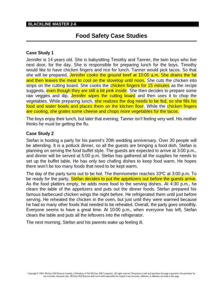 5.0 BLM2-06 Food Safety Case Studies | PDF | Lunch | Hors D'oeuvre