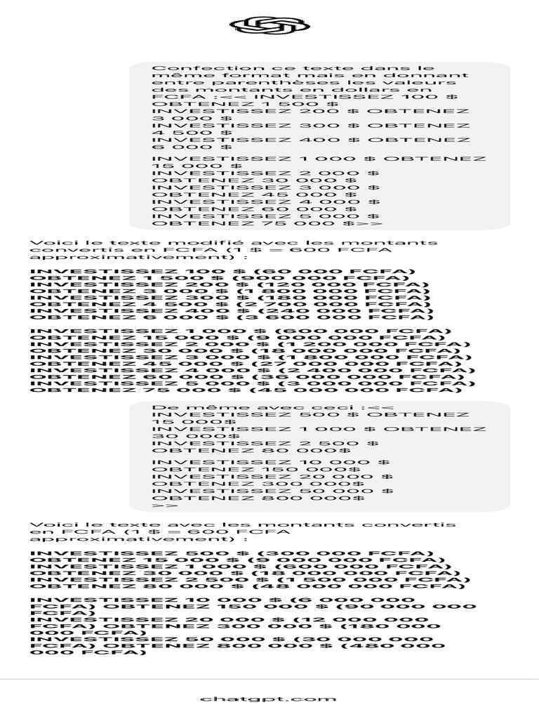 Conversion $ en FCFA | PDF