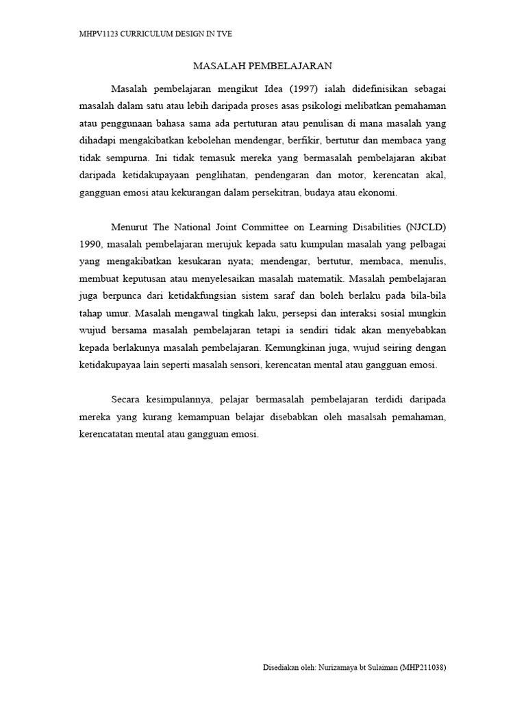 Tug 2 MASALAH PEMBELAJARAN | PDF