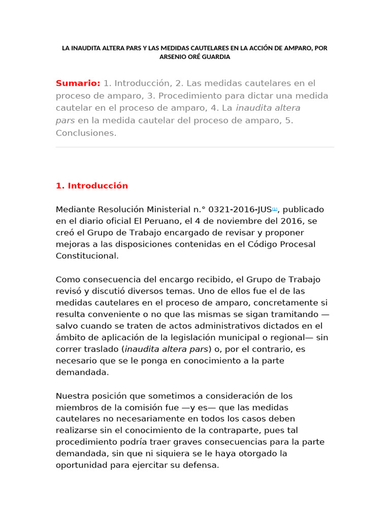La Inaudita Altera Pars y Las Medidas Cautelares en La Acción de Amparo ...