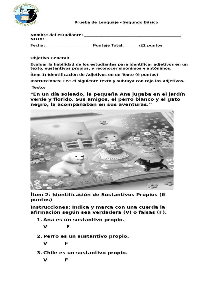 Prueba de lenguaje 2do básico | PDF