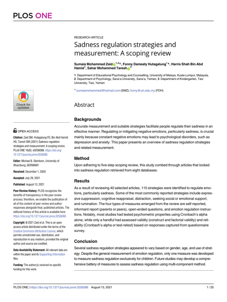 Cap 5 - Sadness Regulation Strategies | PDF | Emotions | Emotional Self ...