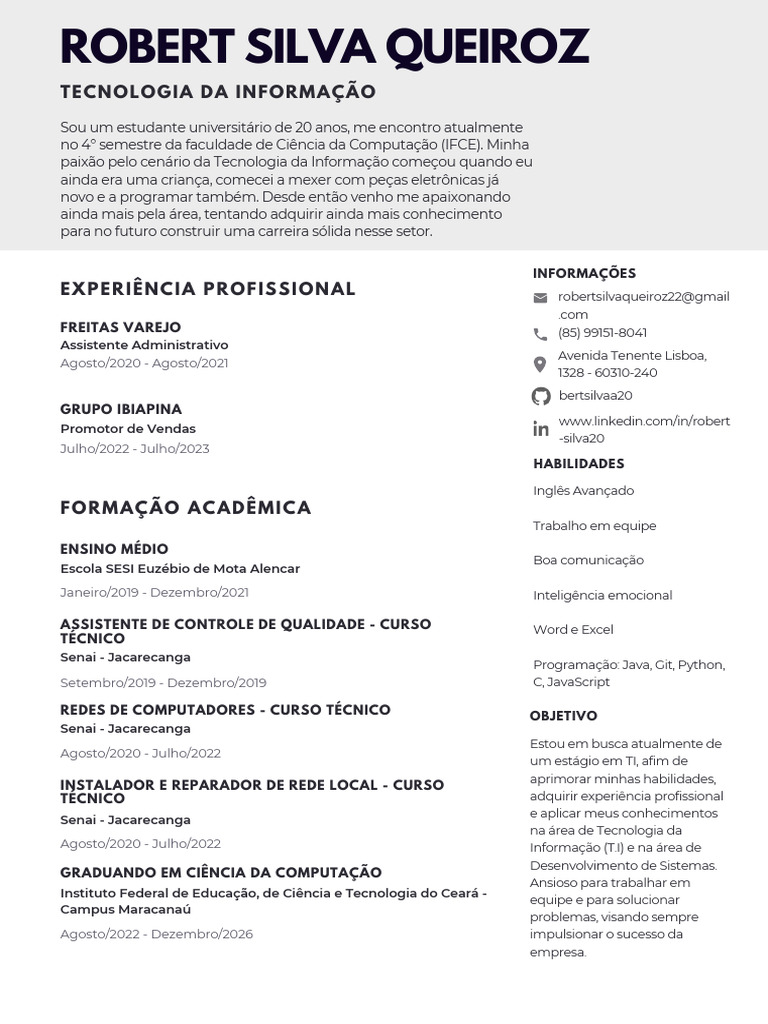 Curriculo Robert Silva 02 | PDF | Informática