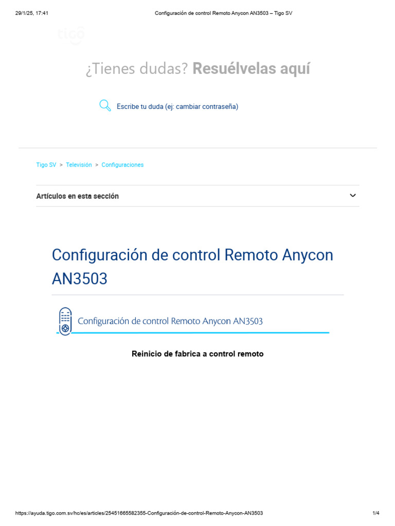 Configuración de Control Remoto Anycon AN3503 - Tigo SV | PDF | Control ...