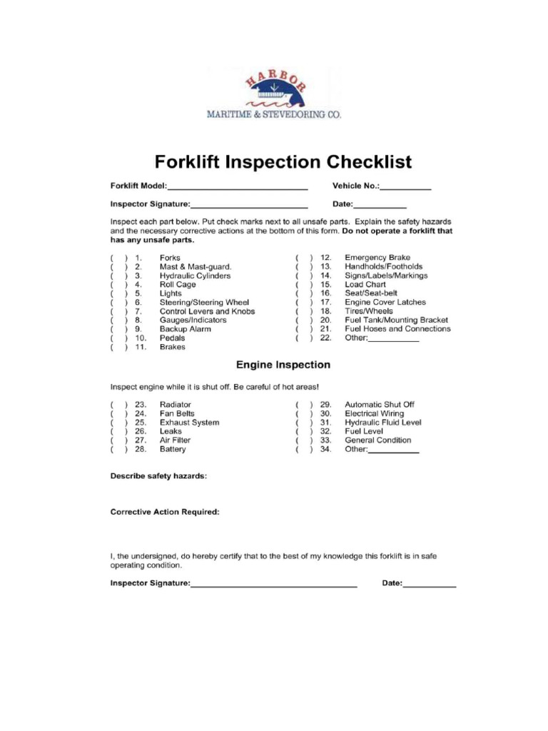 Forklift Inspection Checklist | PDF