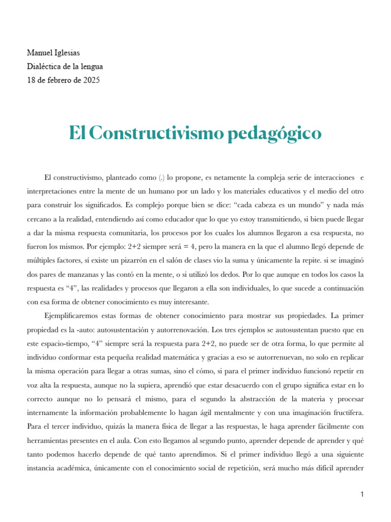 Constructivismo Pedagógico | PDF | Aprendizaje | Constructivismo (filosofía de la educación)