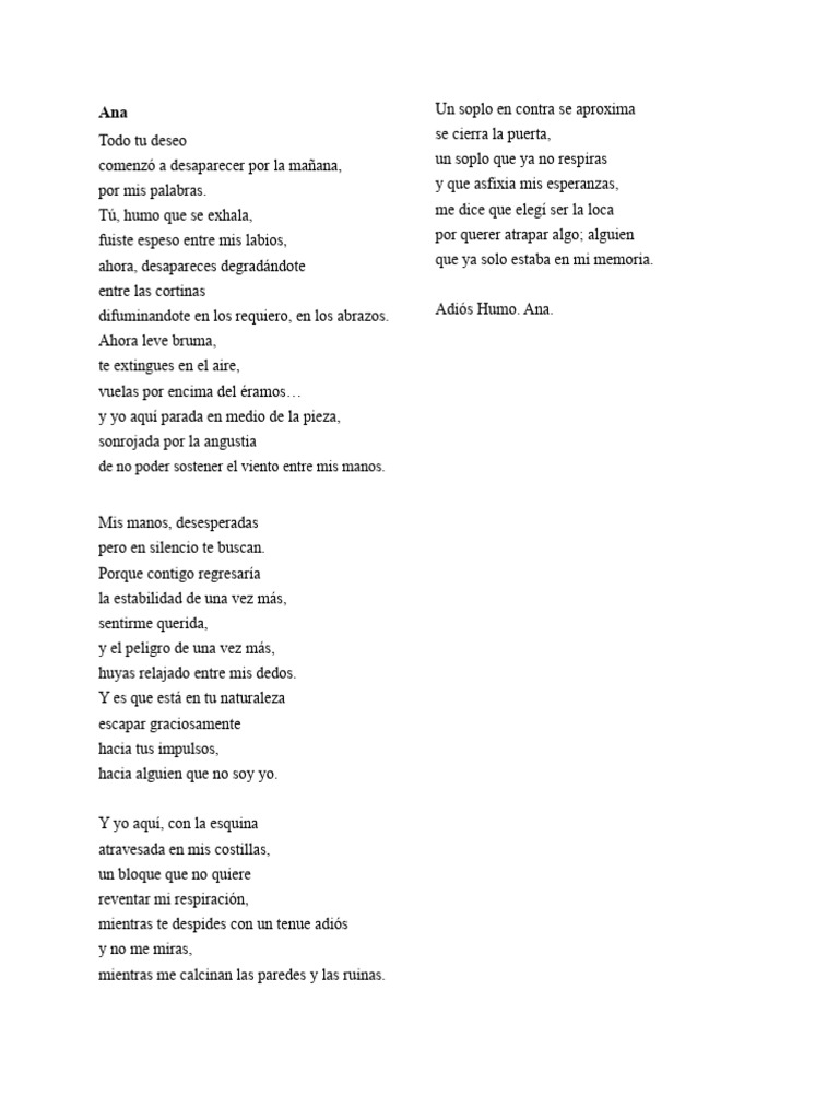 Poema "Adiós Humo" de Ana | PDF