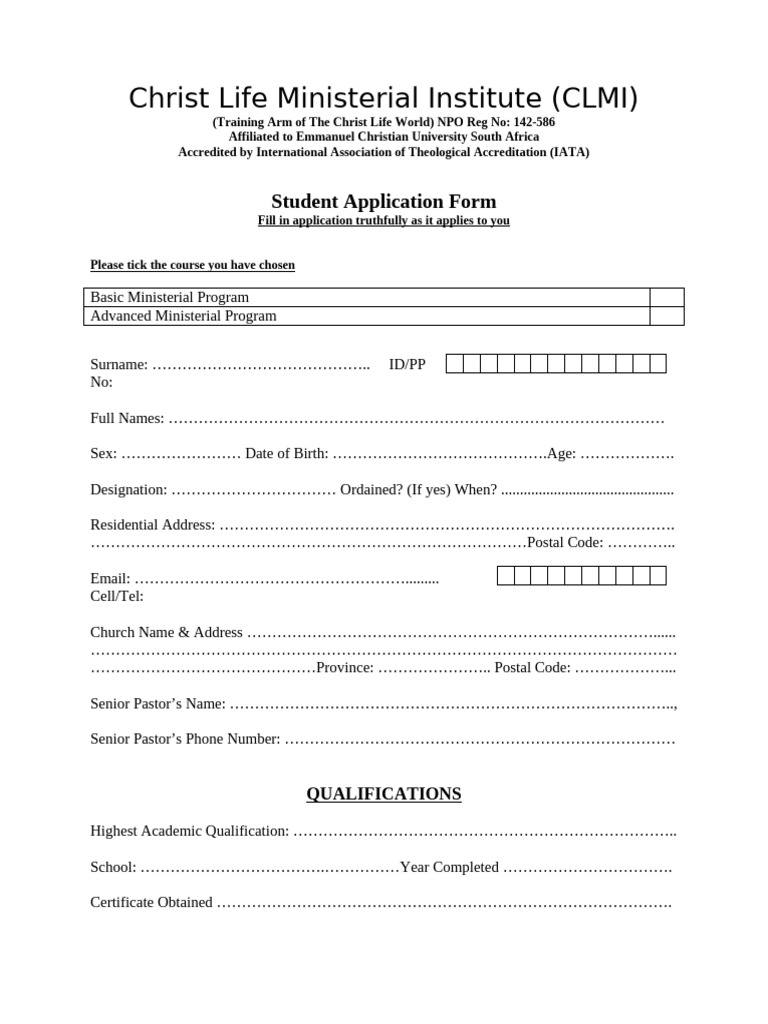 Student Application Form 2021 | PDF | Jesus | Minister (Christianity)
