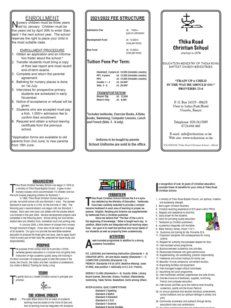Thika Road Christian School Fees 2021/22 | PDF | Bible | Schools
