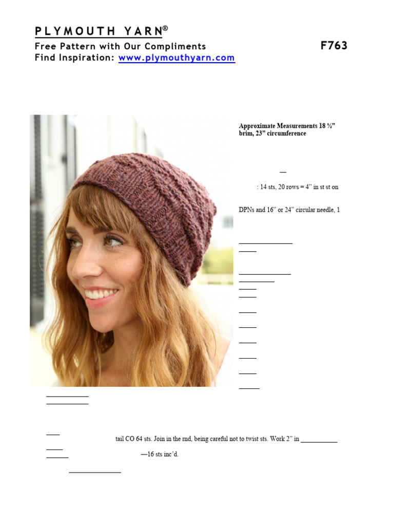 Tuscan Aire Texture Stitch Hat Pattern | PDF | Knitting | Fibers