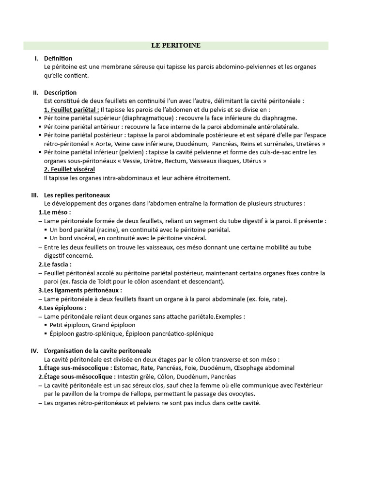 Anatomie et Fonction du Péritoine | PDF | Péritoine | Anatomie