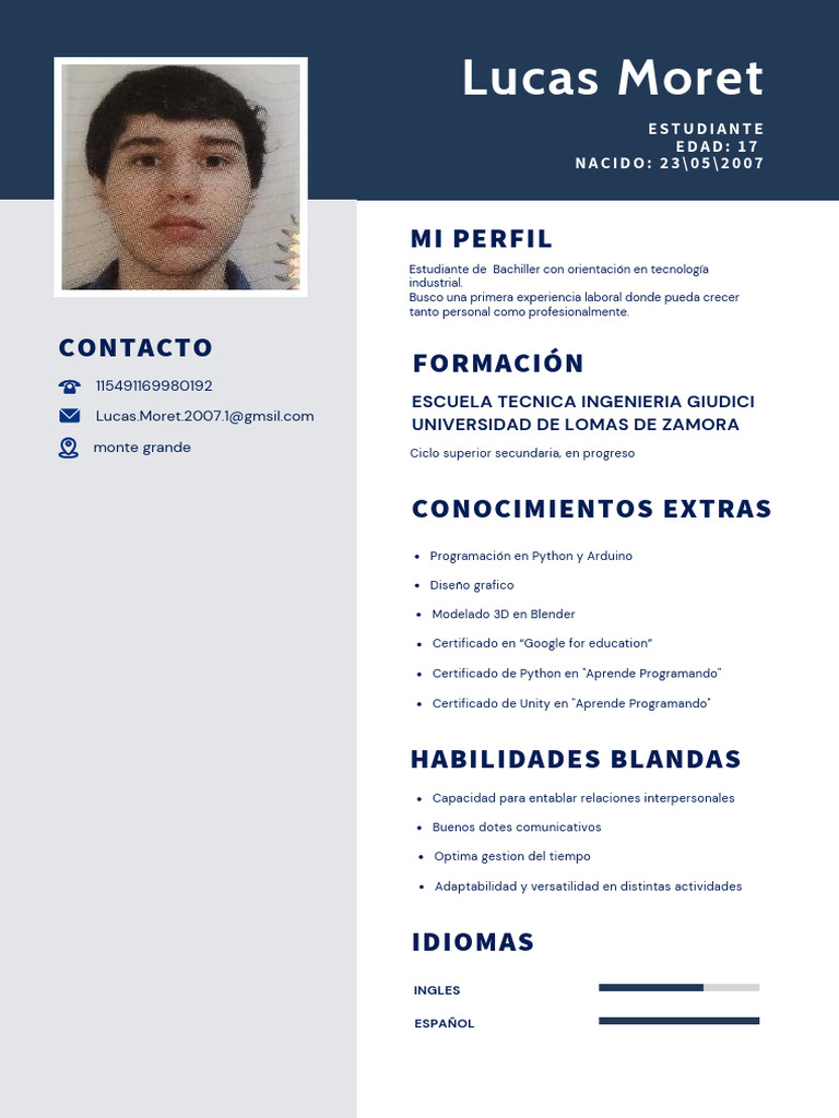 CV Estudiante Lucas Moret | PDF