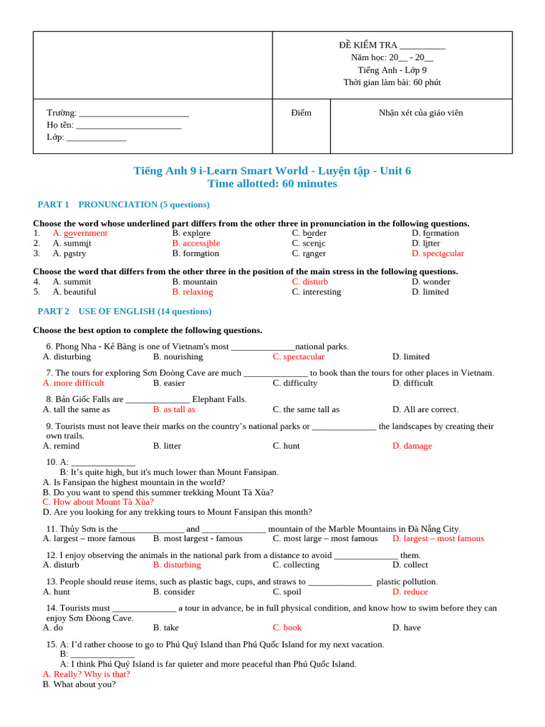 English 9 Unit 6 Test Paper | PDF | Oceanography | Physical Geography