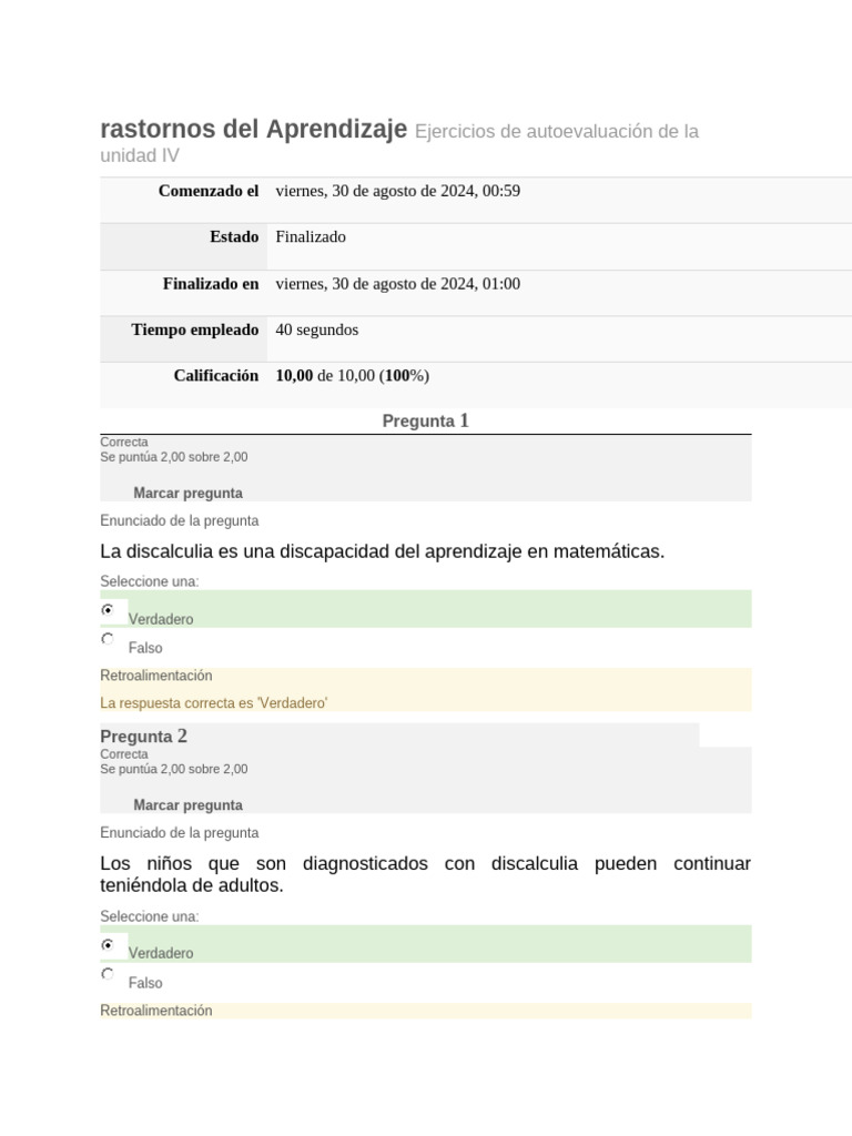 Ejercicios de Autoevaluación de La Unidad IV | PDF