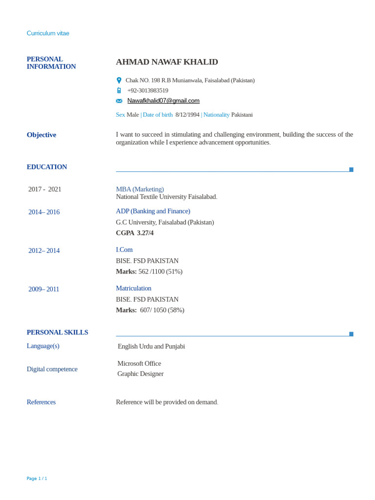 Ahmad Nawaf Khalid CV Overview | PDF