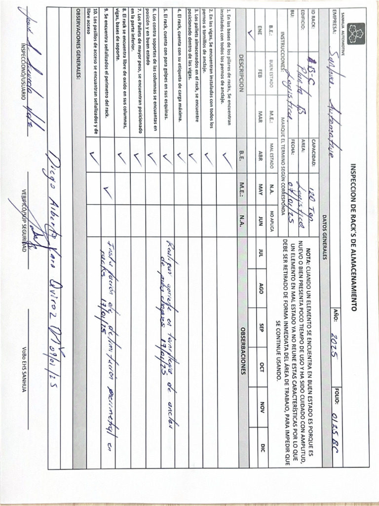 CheckList Racks Log Planta B | PDF
