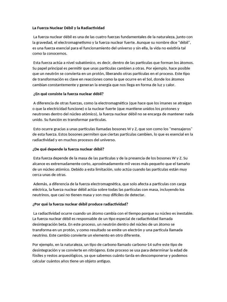 La Fuerza Nuclear Débil y la Radiactividad | PDF | Física nuclear ...