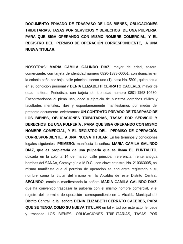 Traspaso de Pulpería: Contrato y Permisos | PDF