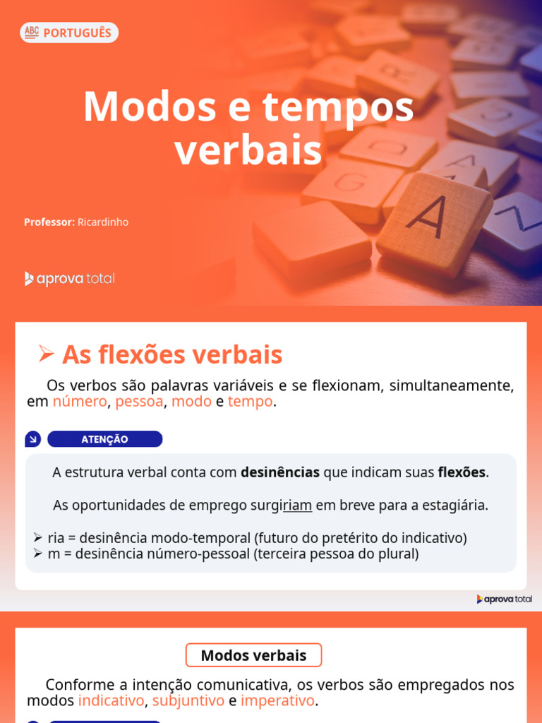 Aula 07 - Modos e tempos verbais | PDF | Mecânica da linguagem | Linguística