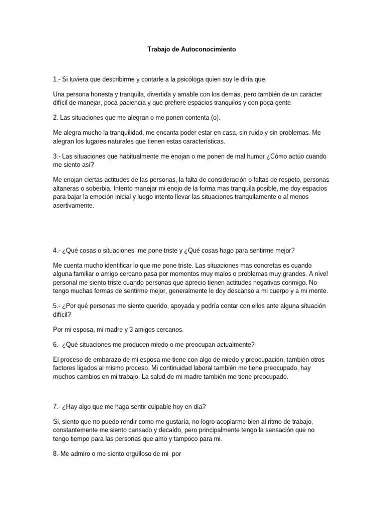 Trabajo de Autoconocimiento de Las Primeras Sesiones | PDF | Conceptos psicologicos | Ciencias ...