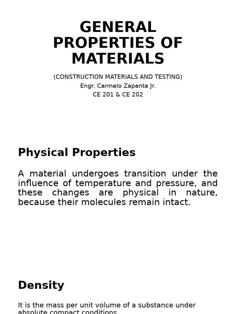 GENERAL PROPERTIES OF MATERIALS (CMT) | PDF | Density | Solid