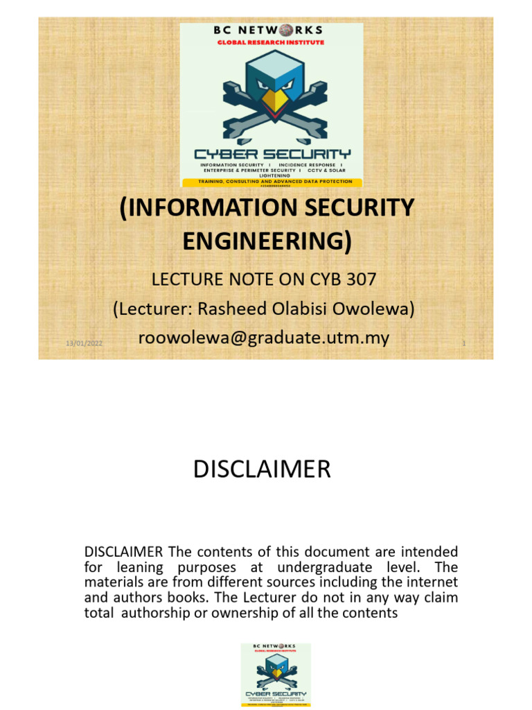 CYB 307 Information Security Engineering | PDF | Information Security | Security