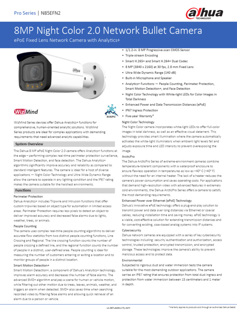 Datasheet 8MP Analytics Whitelight NightColor Fixed Lens Bullet Network ...