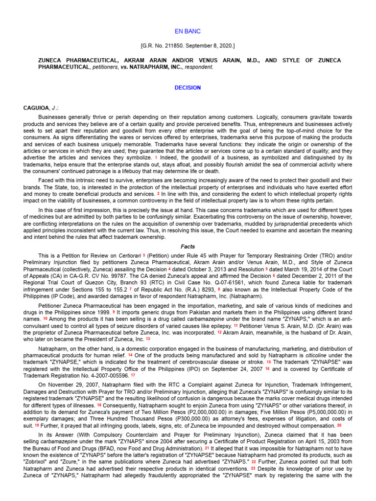 G.R. No. 211850 - Zuneca Pharmaceutical v. Natrapharm, Inc | PDF ...