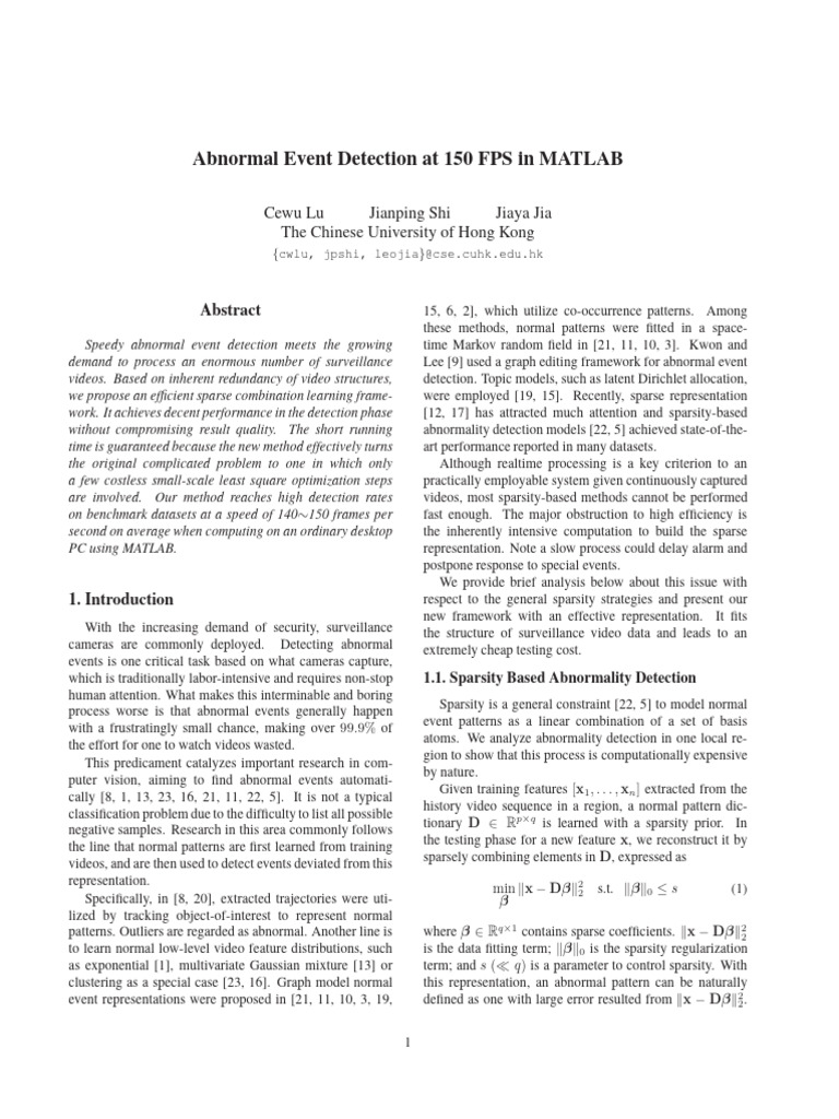 Efficient Abnormal Event Detection in MATLAB | PDF | Applied ...