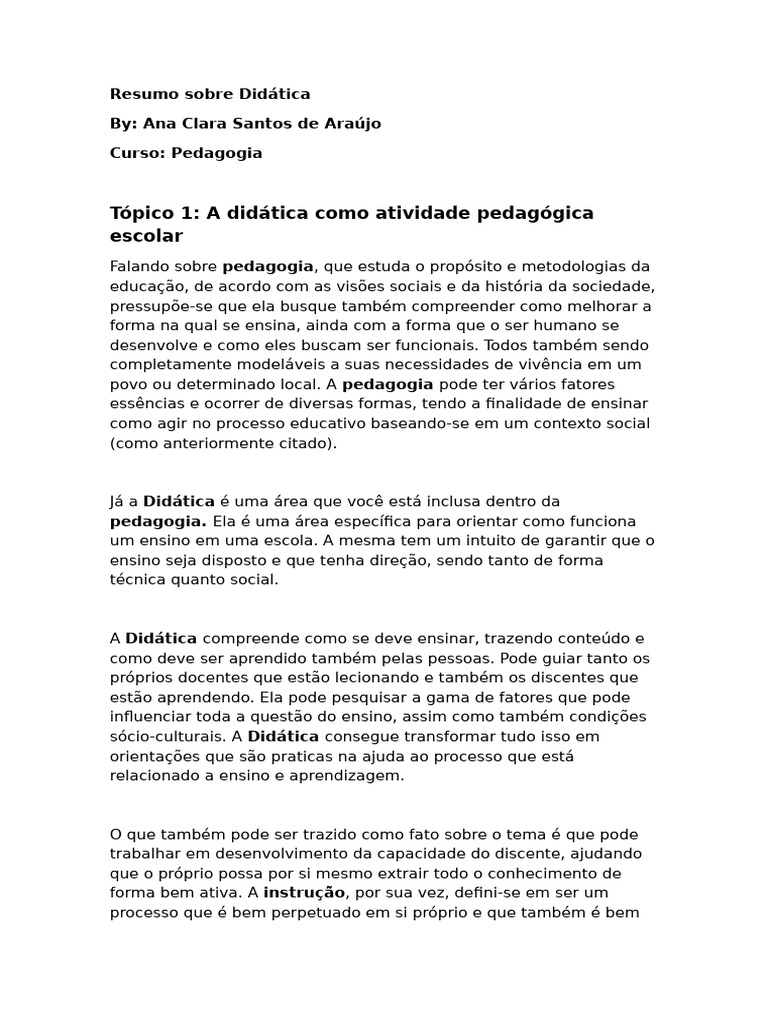 Resumo CAP 3. Livro de Didatica | PDF | Pedagogia | Aprendizado