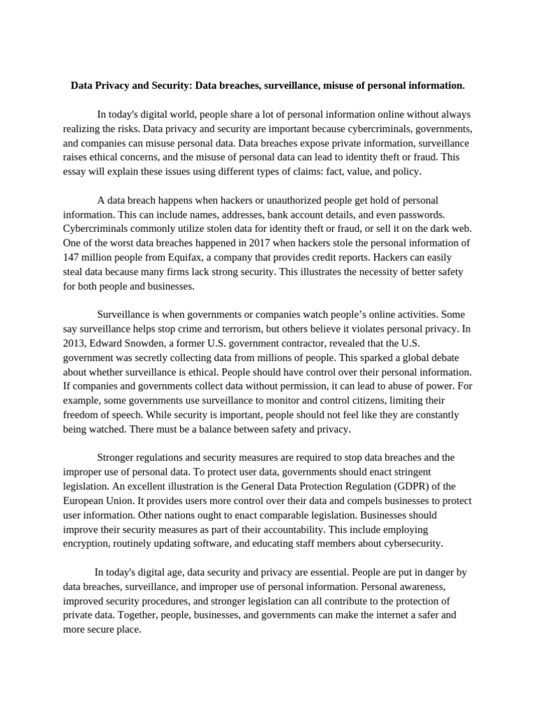 Data Privacy and Security - Data Breaches, Surveillance, Misuse of ...