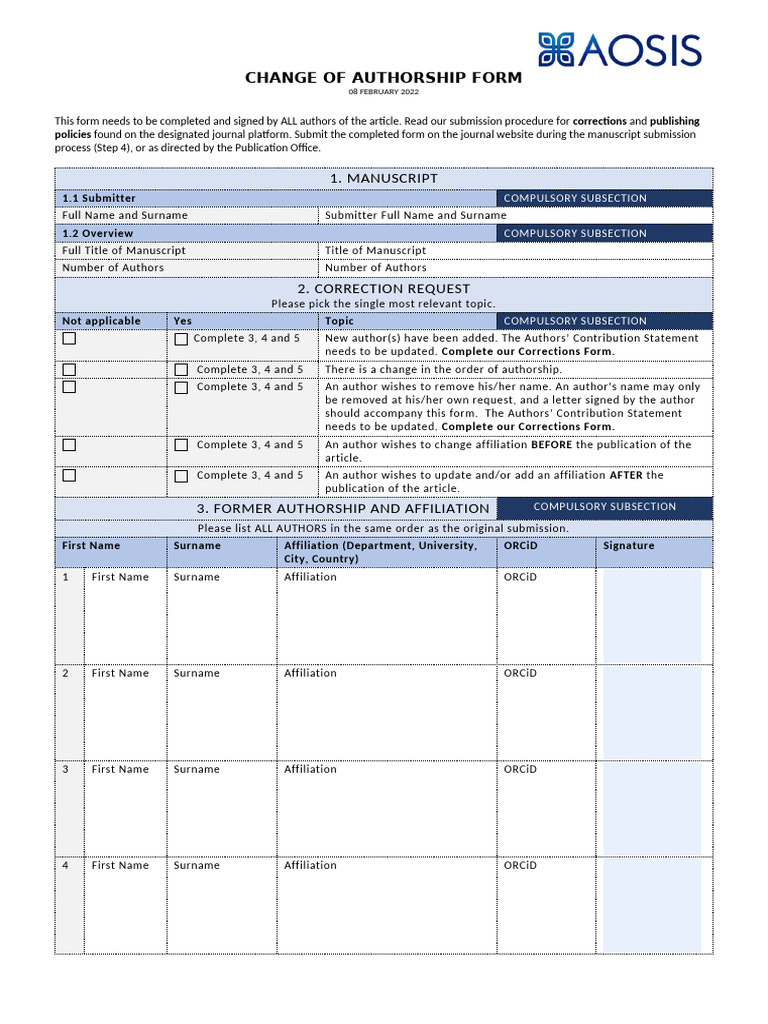 Corrections-Change of Authorship Form | PDF