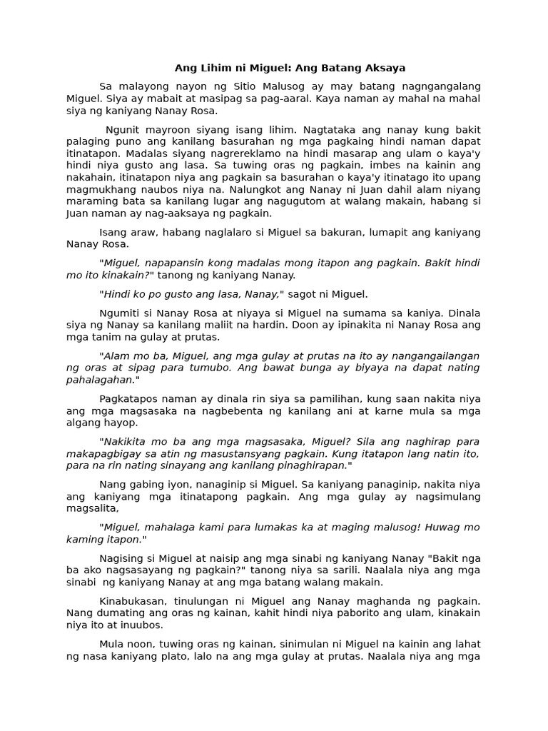 Ang Lihim Ni Miguel Ang Batang Aksaya | PDF