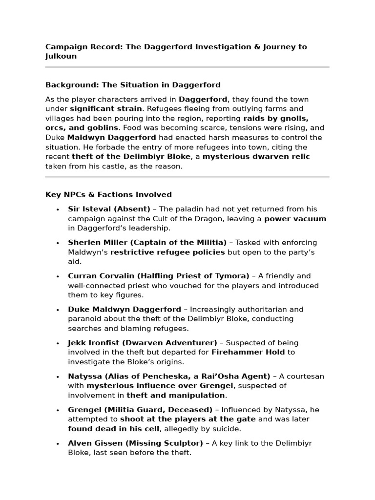 Campaign Chronicle Chapter 1 Daggerford Start | PDF