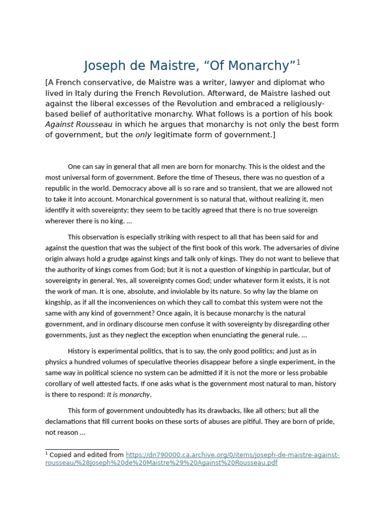 Monarchy as the Natural Government | PDF | Monarchy | Sovereignty