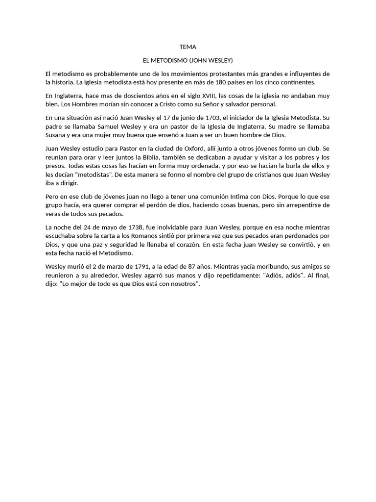 Orígenes del Metodismo y Juan Wesley | PDF