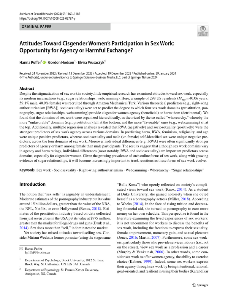 Attitudes Toward Women in Sex Work | PDF | Sex Work | Social Psychology