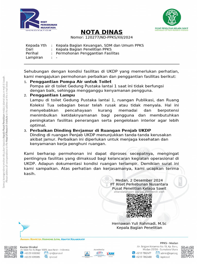 Surat Permohonan Penggantian Fasilitas UKDP | PDF